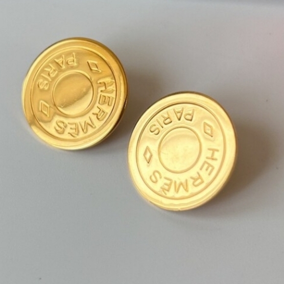 Hermes | Jewelry | Hermes Button Logo Gold Plated Clip On Earrings ...